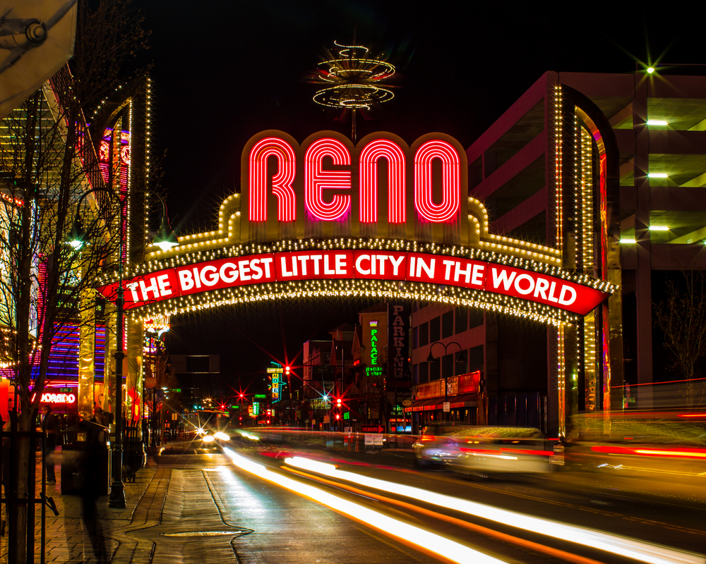 The famous newer Biggest Little City in the World sign in Reno Nevada ...